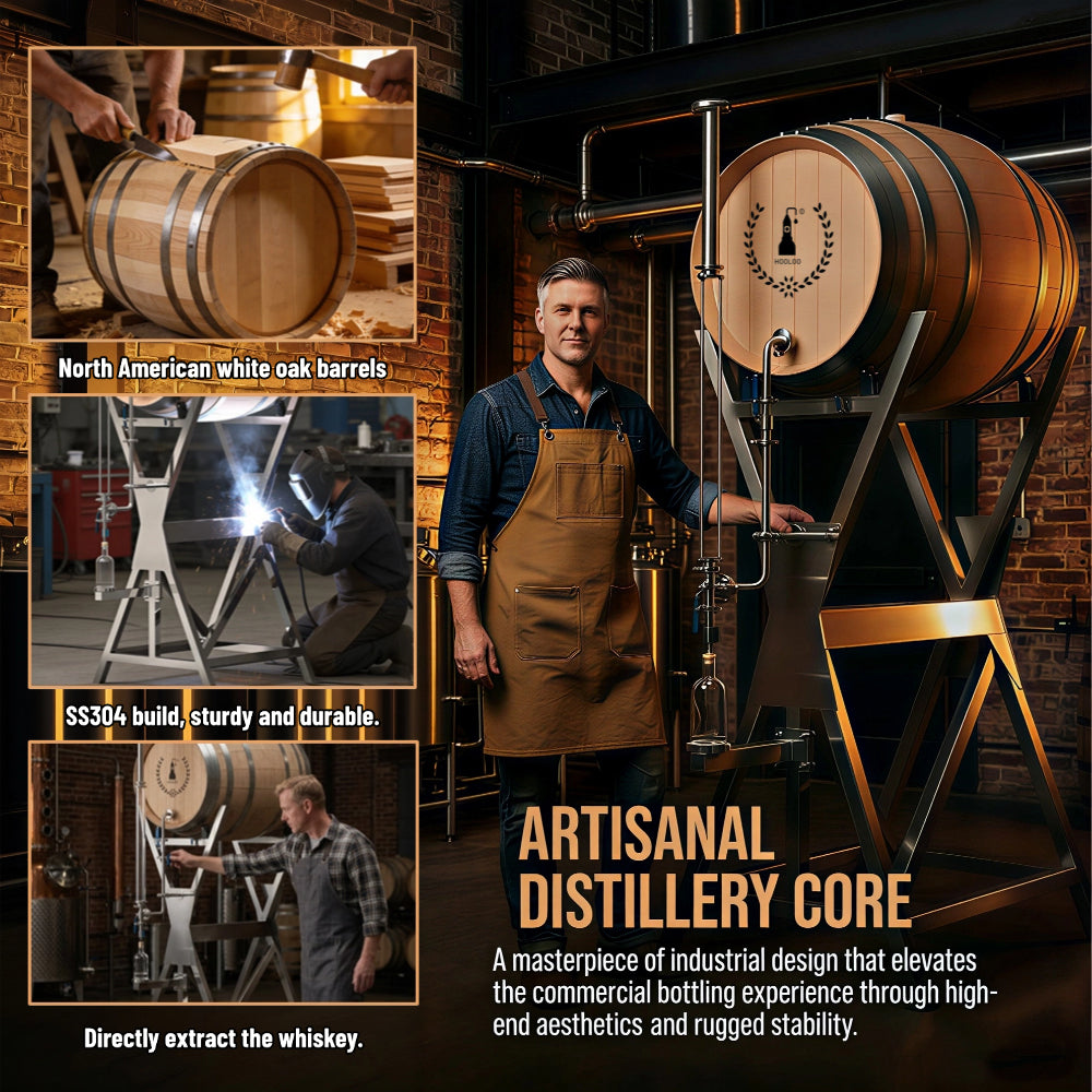 HOOLOO Oak Barrel 304 Stainless Steel With Pulle Frame Whiskey Aging B