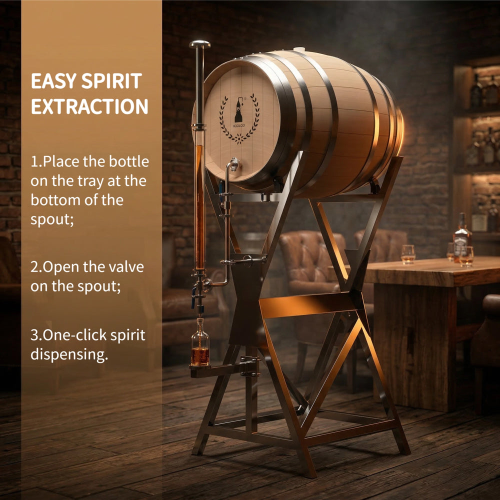 HOOLOO Oak Barrel 304 Stainless Steel With Pulle Frame Whiskey Aging B
