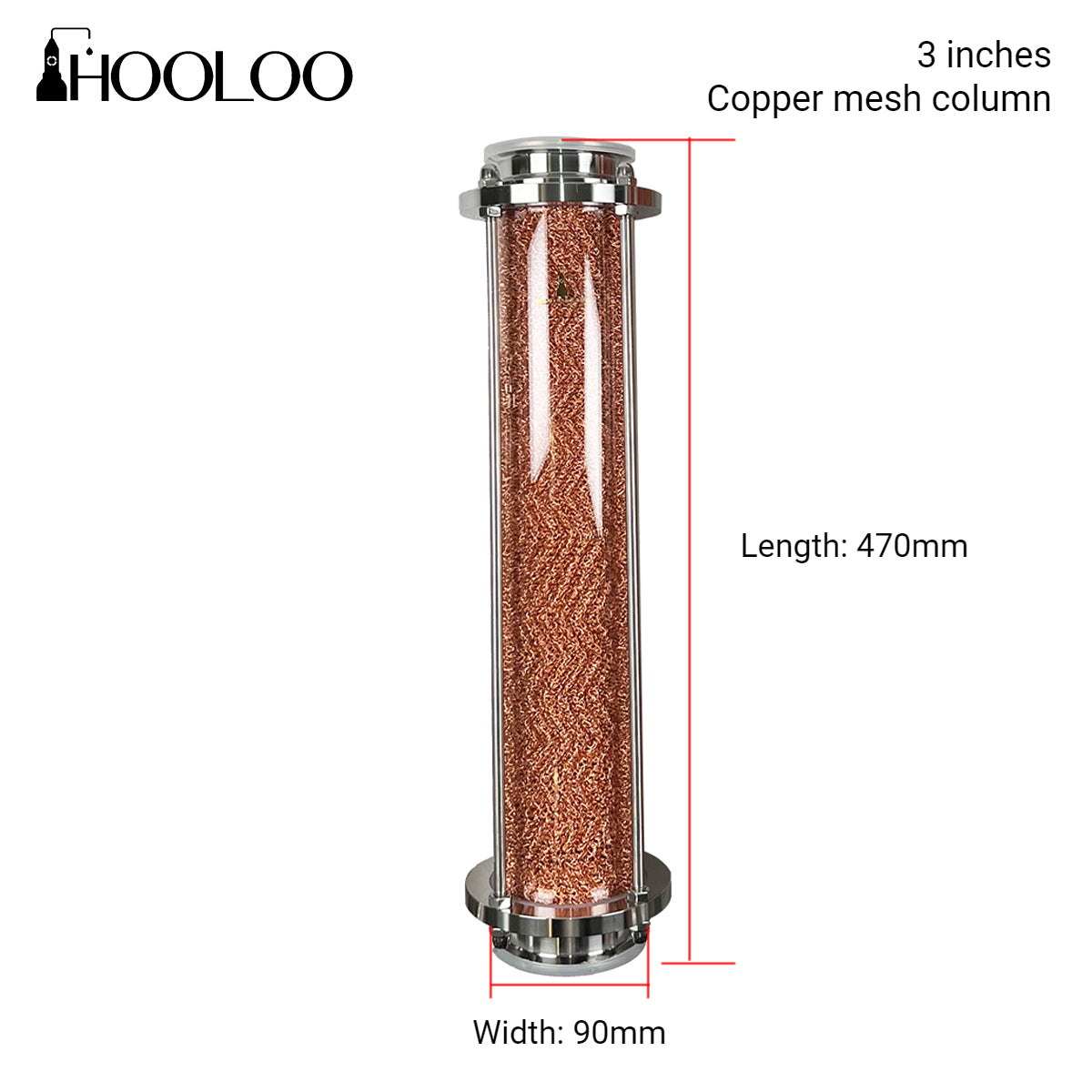 HOOLOO Copper Mesh Glass Distillation Column (2”/3”/4”)